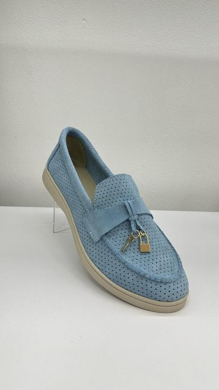 Женские лоферы loro piana, замшевые туфли лоро пиана мокасины голубая ...