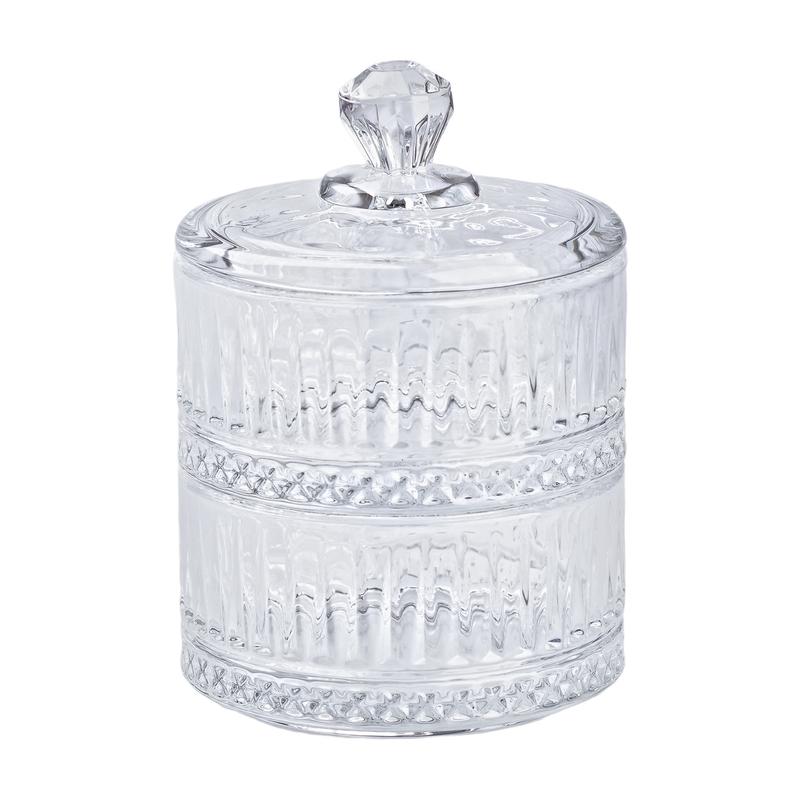Конфетница двухуровневая 2×300 мл со стеклянной крышкой прозрачная 14 6 см — цена 299 грн в