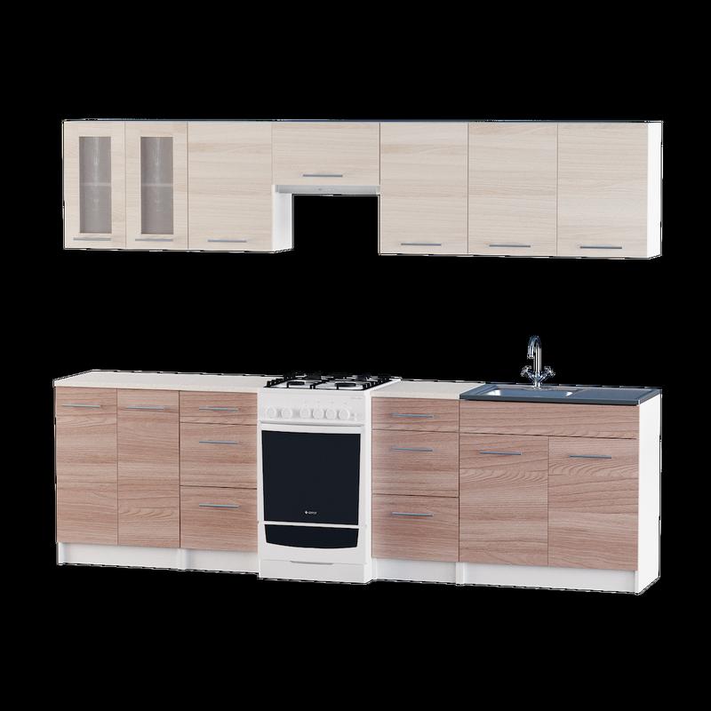 Кухня модульна зі стільницею накладною мийкою і сифоном еверест еко набір 2 7 м комбі ясен шимо