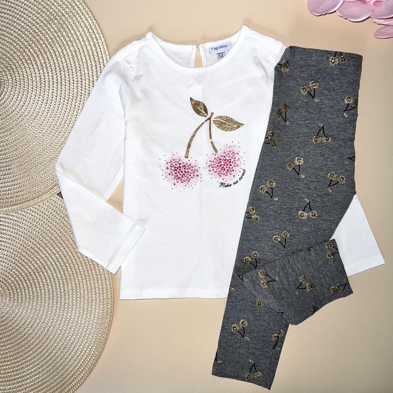 Костюм для дівчинки: - лосіни сірого кольору в золоті вишеньки ...