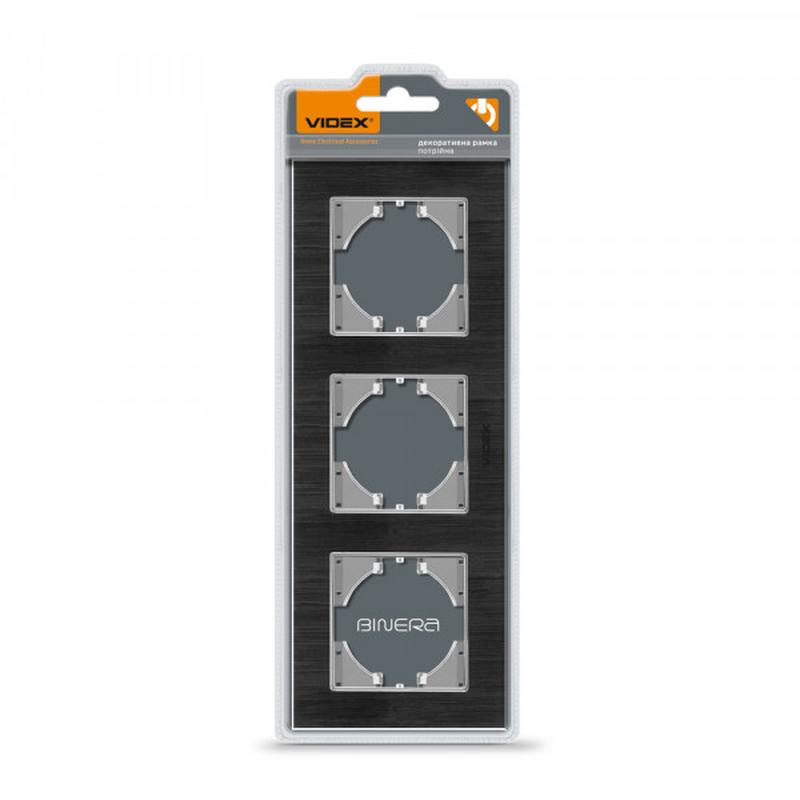 Рамка черный алюминий на 3 места горизонтальная videx binera — цена 810 грн в каталоге Настенные ...