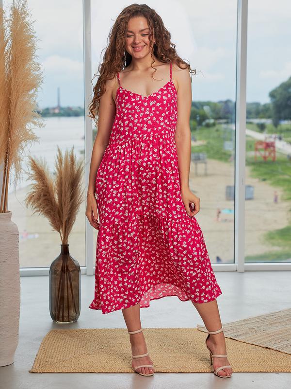 Сарафан женский летний из натуральной ткани штапельный малиновый — цена 590 грн в каталоге