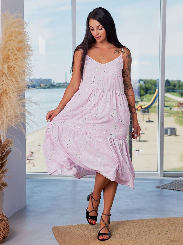 Сарафан женский средней длины миди летний штапельный плюс сайз батал цветочный принт