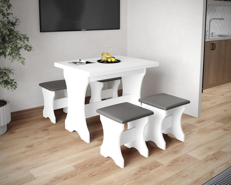 Стол на кухню и 4 мягких табурета комплект ткань мальмо серый дсп белый — цена 3421 грн в
