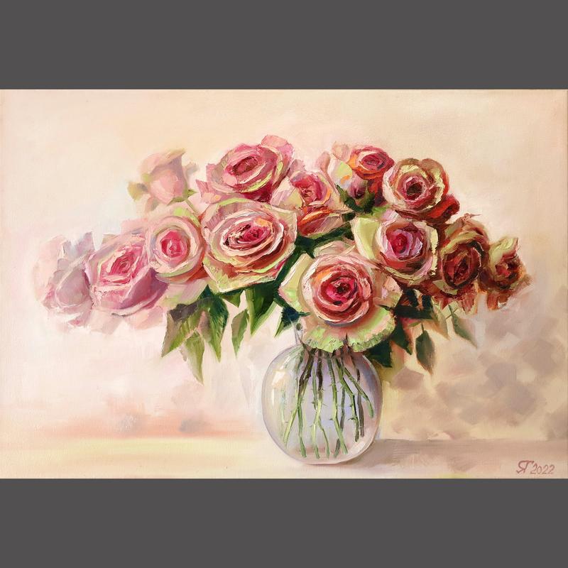 Картина олійними фарбами троянди — ціна 1950 грн у каталозі Картини Купити товари для дому та