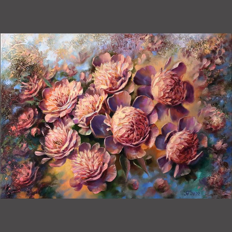 Картина олійними фарбами півонії — ціна 4200 грн у каталозі Картини Купити товари для дому та