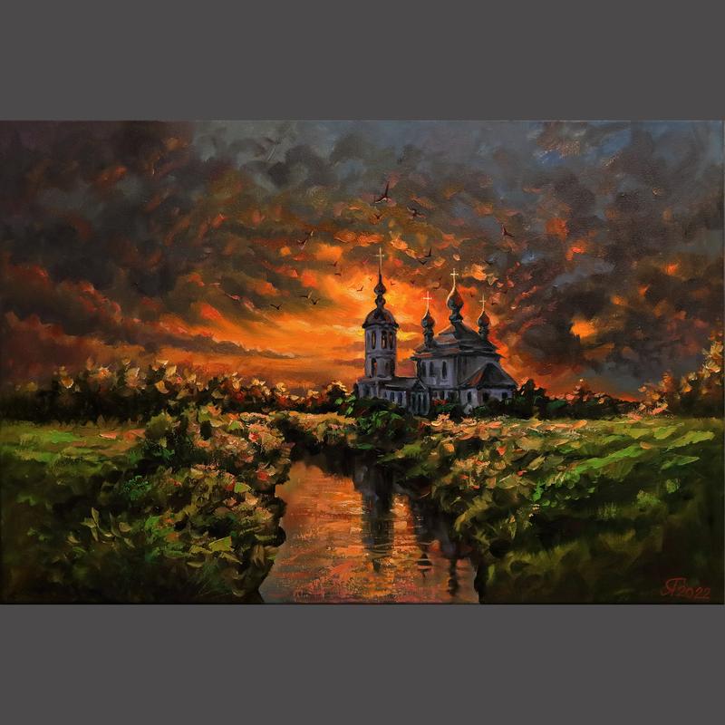 Картина олійними фарбами закат — ціна 2200 грн у каталозі Картини Купити товари для дому та