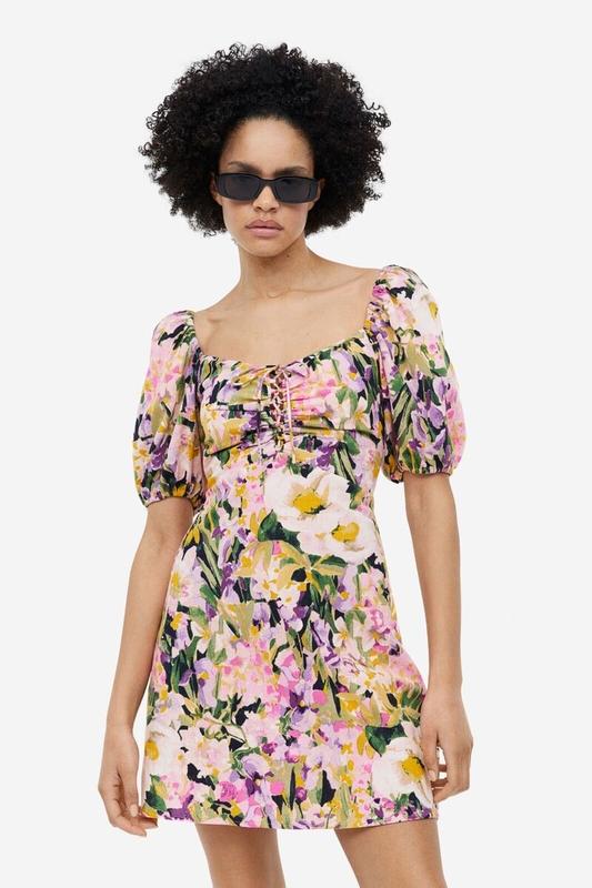 Handm сукня з пуфоми рукавами і шнурівками міні корсет Flora розмір м — ціна 394 грн у каталозі