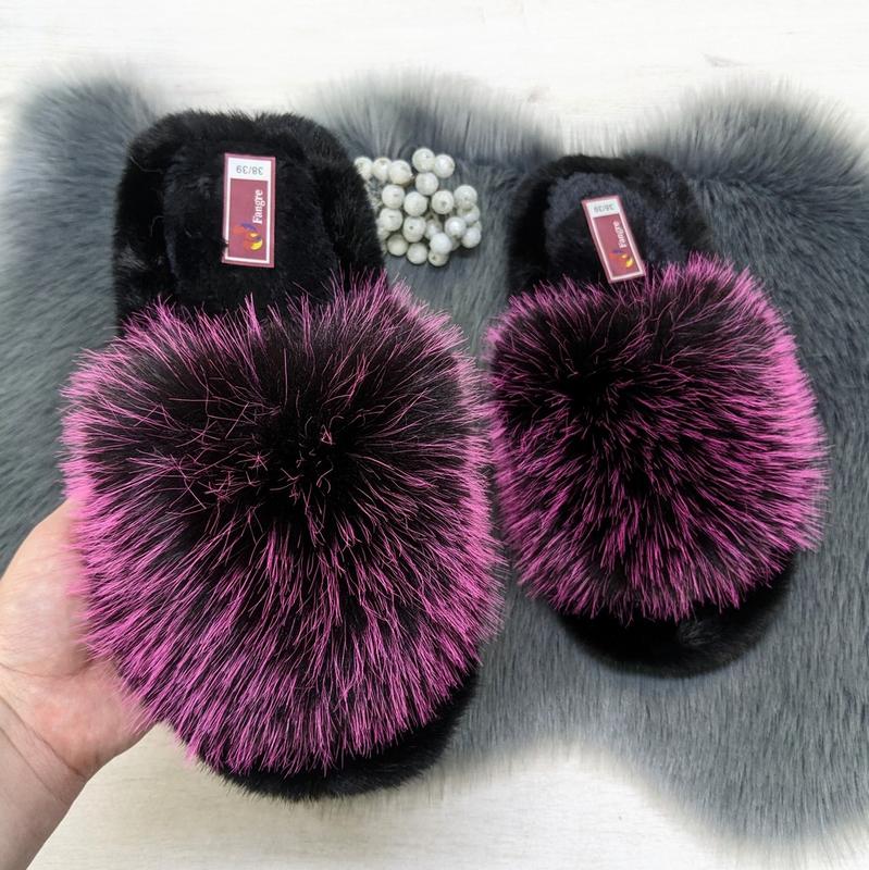 Капці хутряні жіночі чорні з малиновим 4570 — ціна 550 грн у каталозі Капці Купити жіночі речі