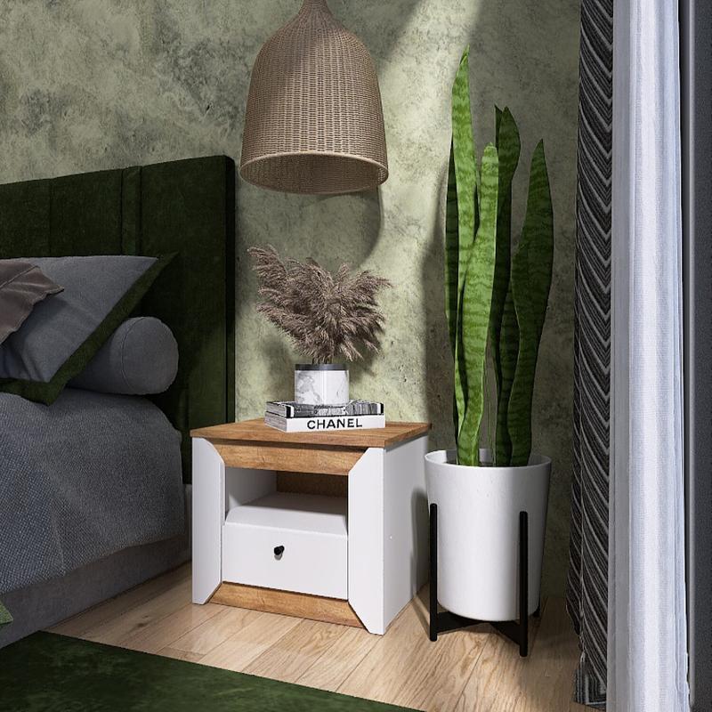 Тумба приліжкова 500 нордик дуб крафт золотий білий — ціна 1312 грн у каталозі Тумби Купити