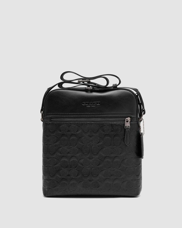 💎 coach houston relief print cow leather flight bag black 23.5 х 26.5 х ...