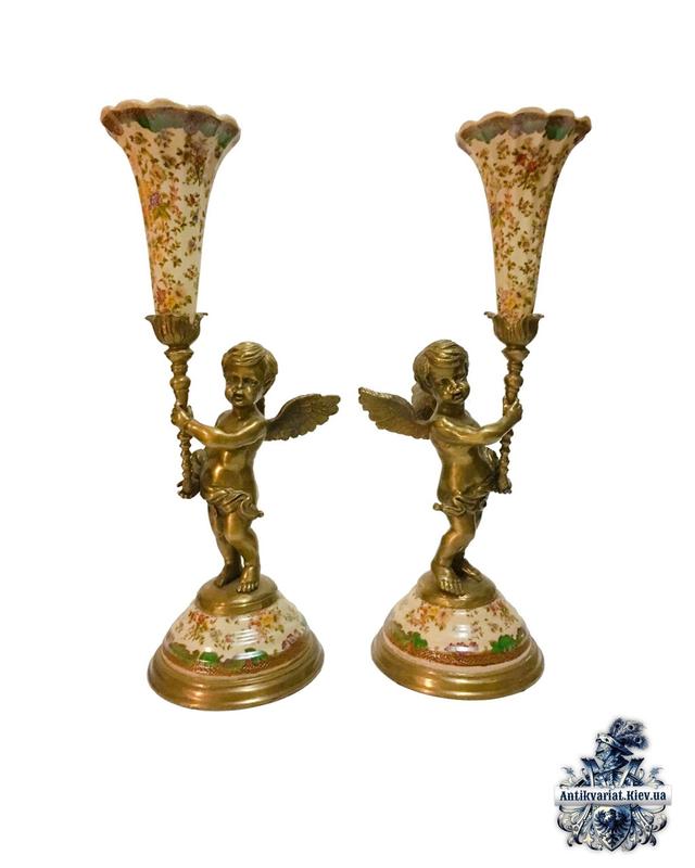 Антикварна бронзова порцелянова статуетка цукерниця ваза старовинна фігурка антикваріат вінтаж