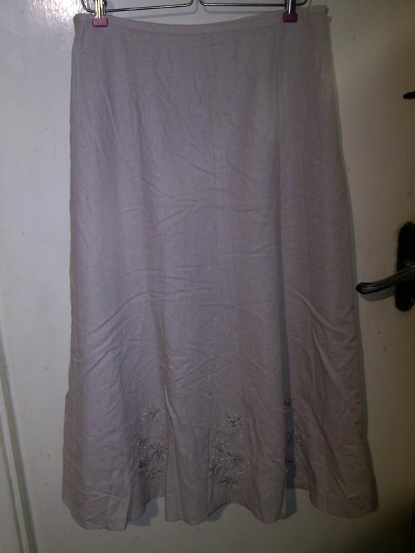 Натурал 57 льон віскоза гарна спідничка з витонченою вишивкою і бісером бохо 12 14р Bhs — ціна