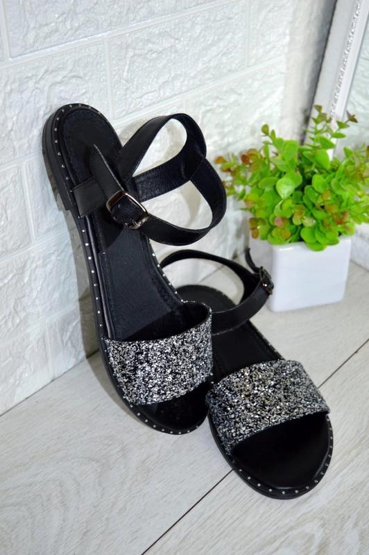 Босоножки натур кожа с глиттером черные /серебро 36-44р все цвета ...