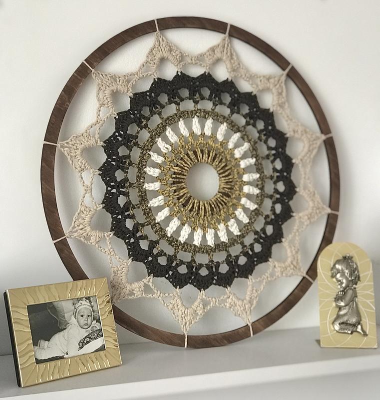 Панно круглое мандала гармония 41 см ажурная вязаная крючком ручная работа декор для дома на