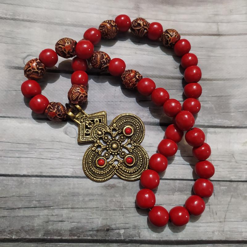 Намисто латунь дерево кераміка — ціна 650 грн у каталозі Кольє і намиста Купити аксесуари за