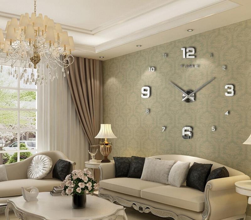 Настенные объемные 3d часы разборные большие и маленькие цифры цвет серебро Diy сделай сам Art