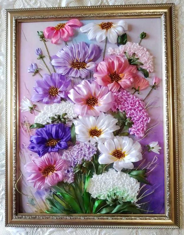 Картина стрічками космеї — ціна 850 грн у каталозі Картини Купити товари для дому та побуту за