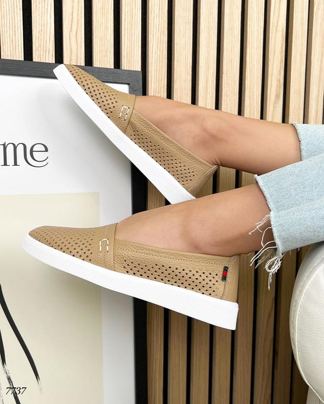 Еспадрильї з перфорацією шкіряні шкіряні жіночі еспадрильї еспадрильї жіночі 2023 7737 — ціна