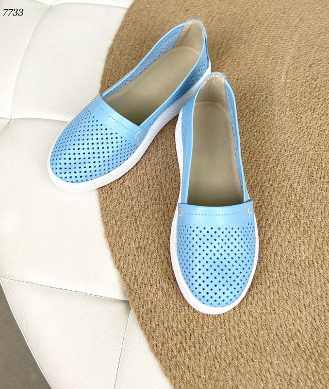 Еспадрильї жіночі з перфорацією наскрізна еспадрильї натуральна шкіра туреччина голубі