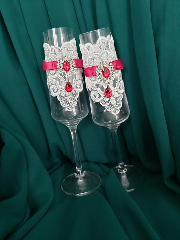 Весільні бокали червоні — ціна 450 грн у каталозі Келихи і фужери Купити товари для дому та