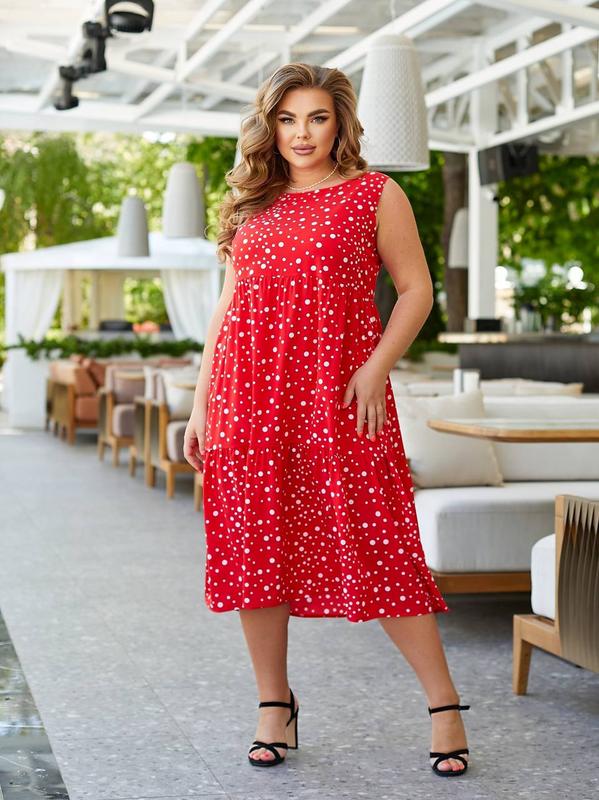 Сарафан миди большие размеры свободного силуета вырез овал юбка расклешонная от груди двойной