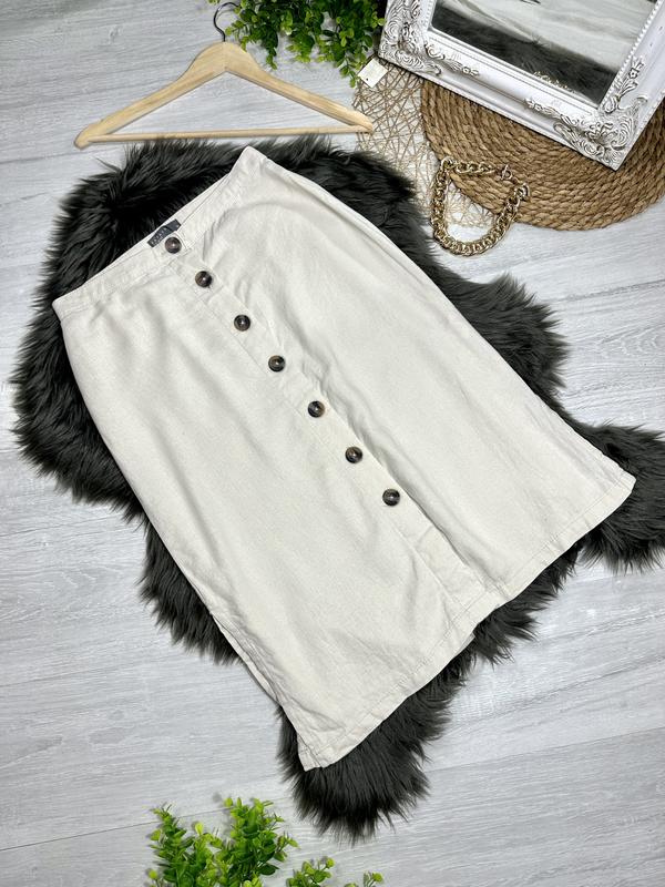 Лляна спілничка міді з розрізами — ціна 325 грн у каталозі Міді спідниці Купити жіночі речі за