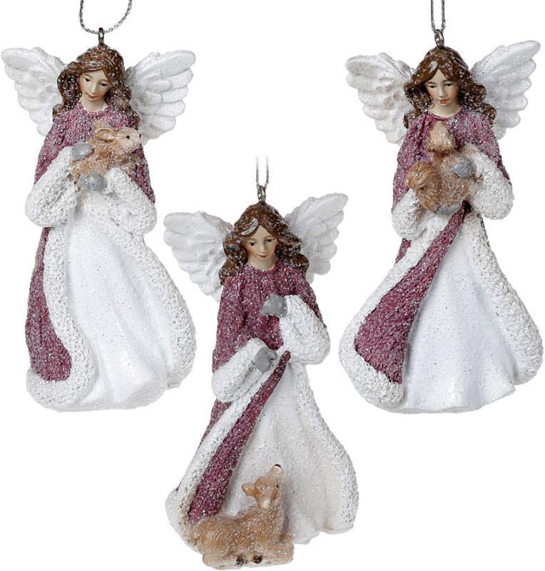 Набір 6 підвісних статуеток янгол 10см Daymart полистоун білий з бордовим — ціна 1004 грн у