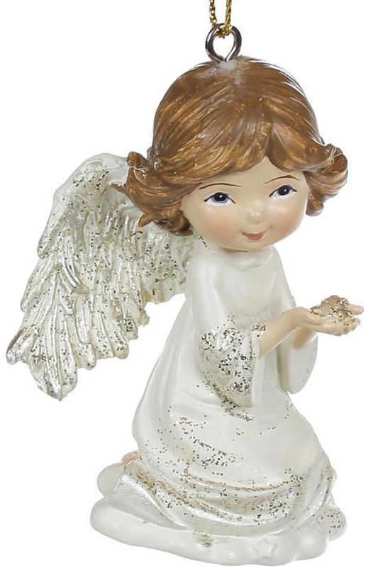 Набір 6 підвісних статуеток янголятко 6 5см Daymart полистоун білий з шампанню — ціна 1375