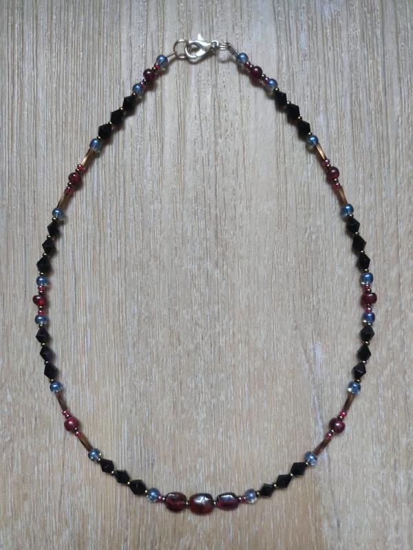 Чокер кольє намисто підвіска коралі натуральний камінь гранат чеський бісер кристали