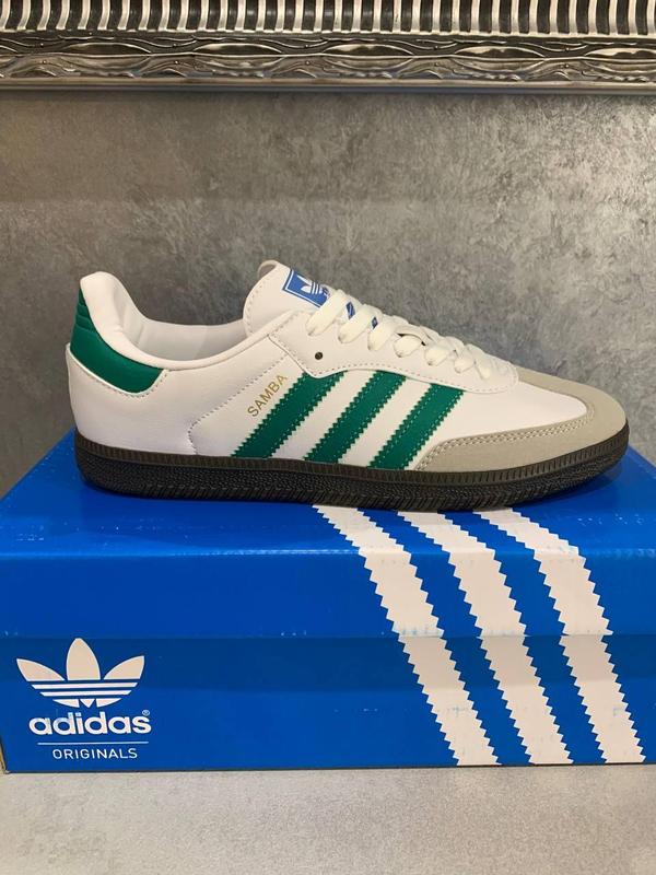 Кроссовки женские adidas samba og белые / зеленые, адидас самба, кеды ...