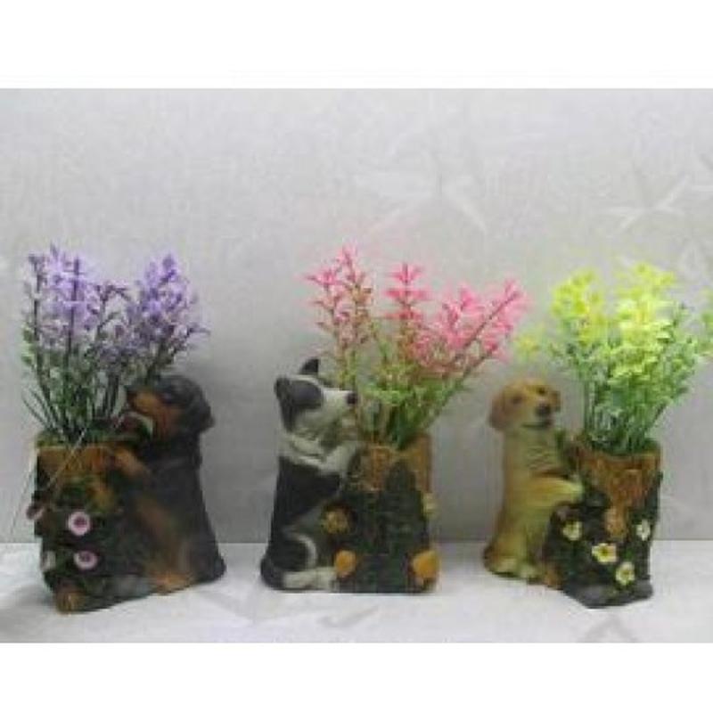 Статуетка ваза керамічна R22312 собака з квітами 9 6 13см набір 3шт ціна за 1шт — ціна 39