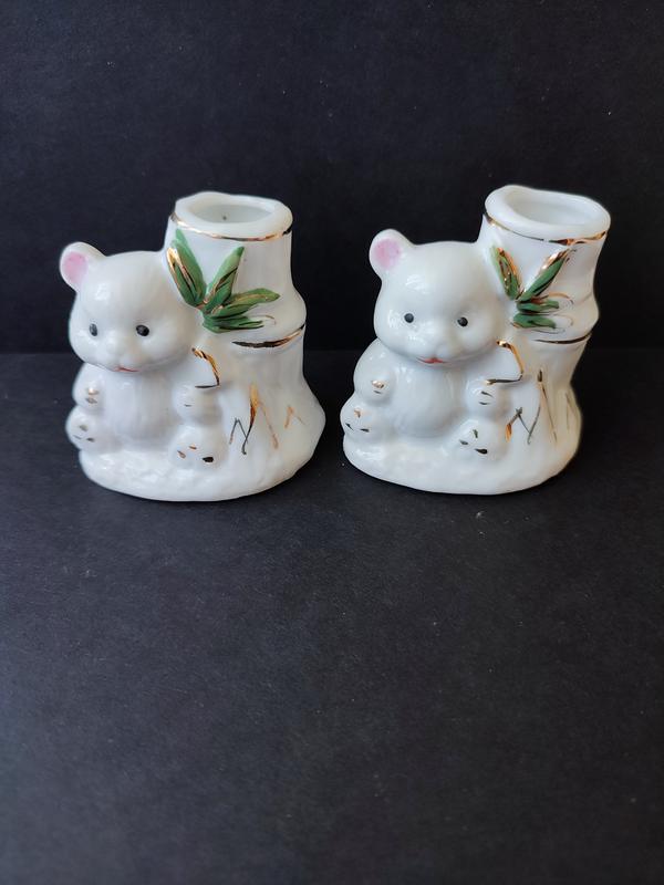 Винтажные фарфоровые статуэтки панда и бамбук япония — цена 200 грн в каталоге Статуэтки