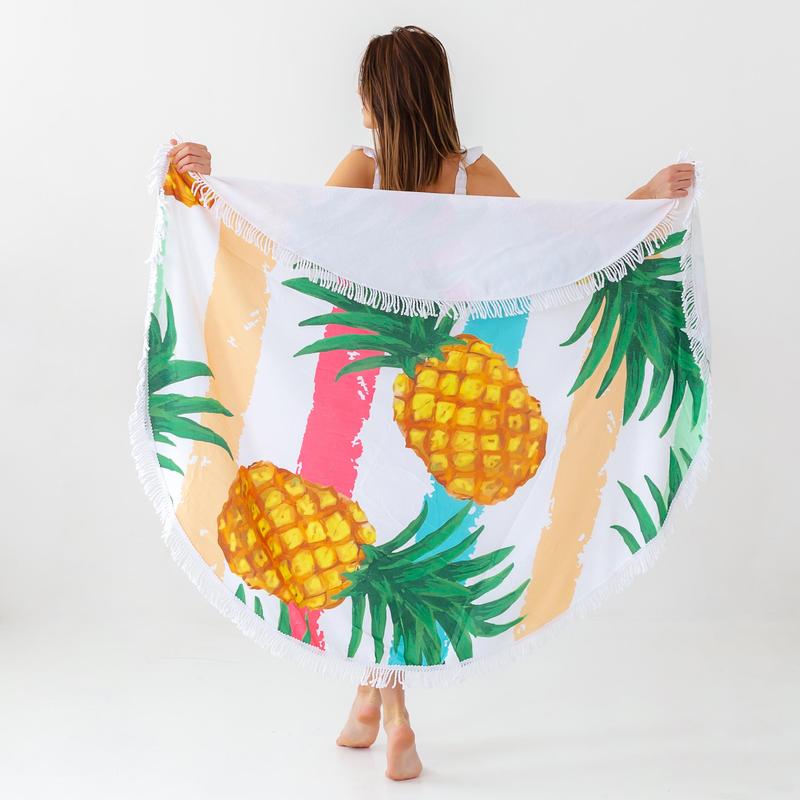 Круглий пляжний рушник покривало килим на пляж ананаси — ціна 249 грн у каталозі Рушники Купити