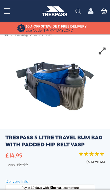 133823388 trespass 5 litre travel bum bag with padded hip belt vasp 650