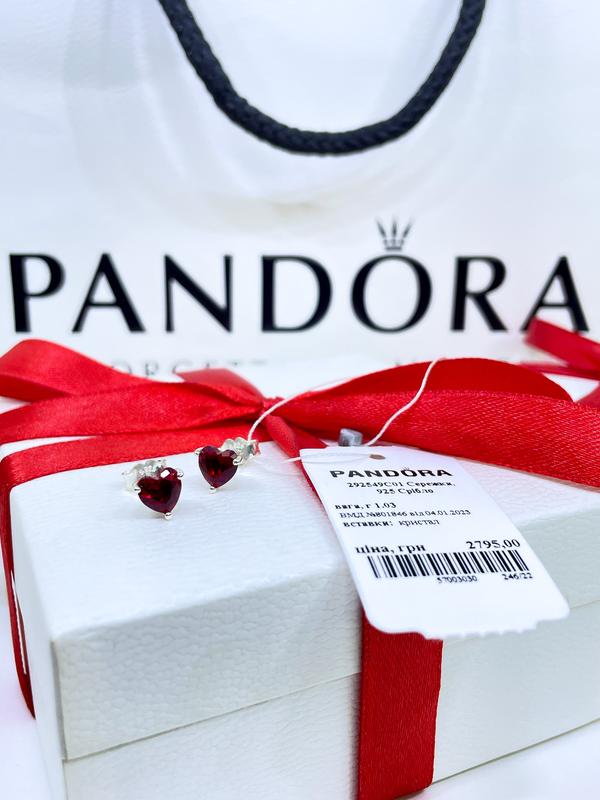 Серебряные серьги пандора 292549c01 красное сердце серёжки пусеты ...