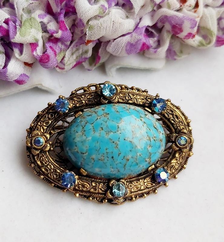 Брошка вінтажна бірюза брошь вінтаж коллекційна — ціна 1000 грн у каталозі Брошки Купити