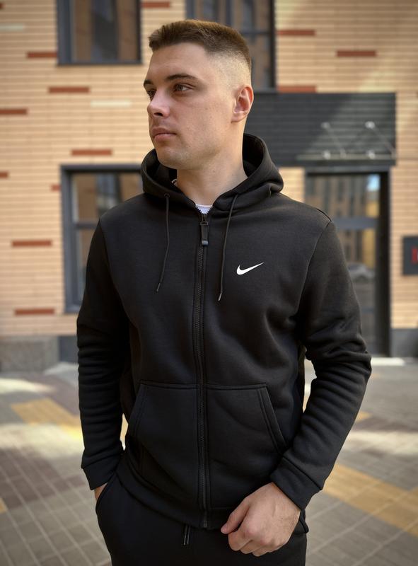 Зимняя кофта с начесом на змейке nike черная / теплая мужская кофта ...