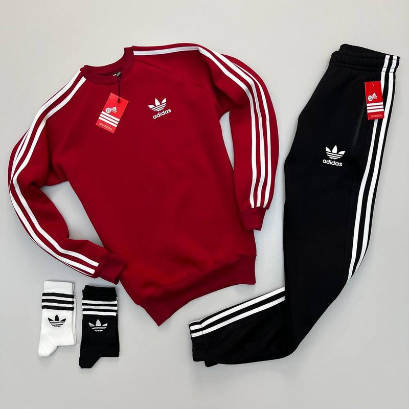 Мужской утепленный спортивный костюм adidas красный без капюшона ...