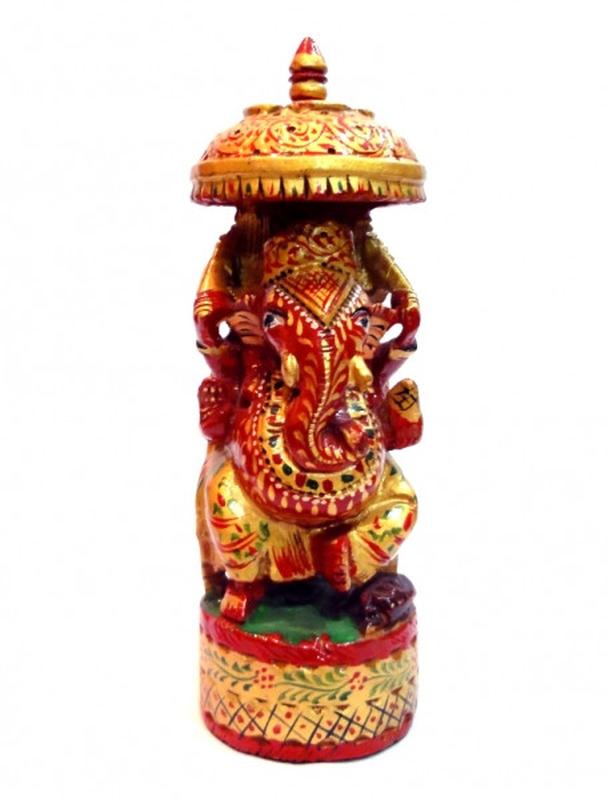 Ганеш деревяний під парасолькою з розписом с5516 6 — ціна 640 грн у каталозі Статуетки Купити
