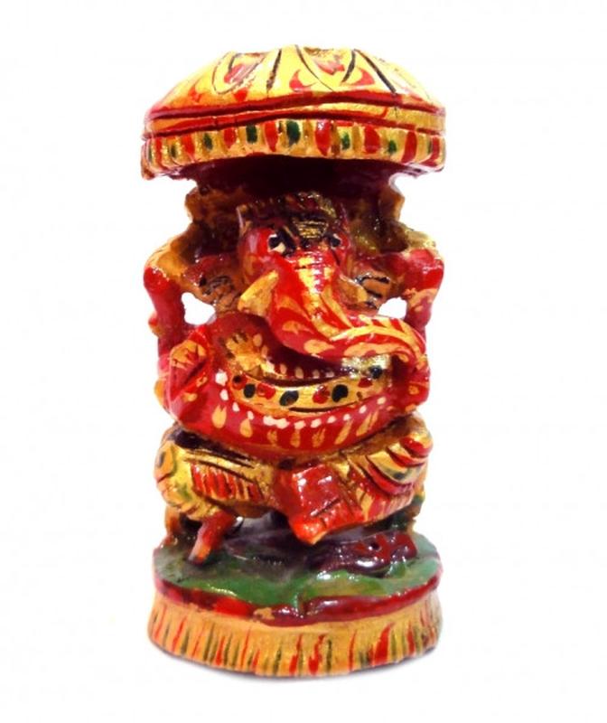 Ганеш деревяний під парасолькою з розписом с5516 3 — ціна 256 грн у каталозі Статуетки Купити