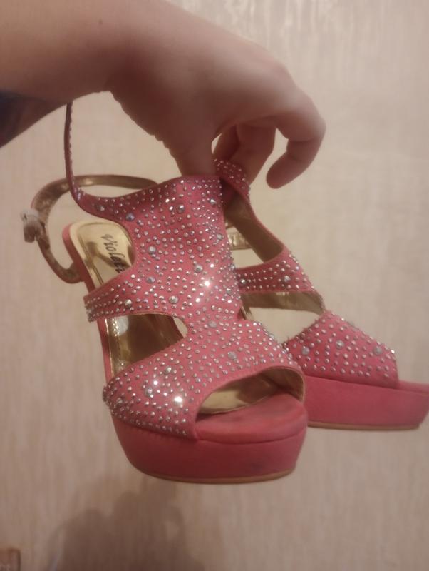 Босоніжки на підборах рожеві підбори шпилька туфлі черевики рожеві стрази блискучі — ціна 85 грн