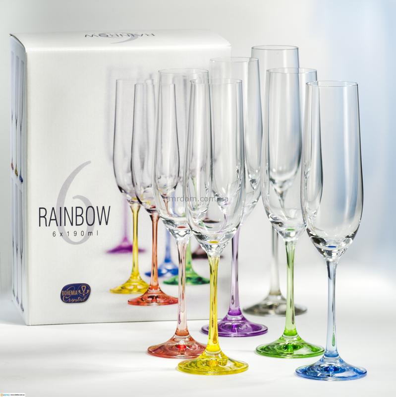 Оригинальные бокалы для шампанского bohemia rainbow, бокалы — цена 440 ...