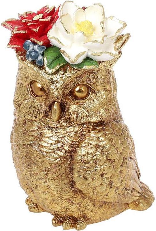 Декоративна статуетка сова з квітами 18 см полістоун золото — ціна 745 грн у каталозі