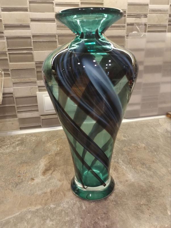 Ваза резиновое стекло синий и зеленый цвет винтаж высота 33 см — цена 3450 грн в каталоге
