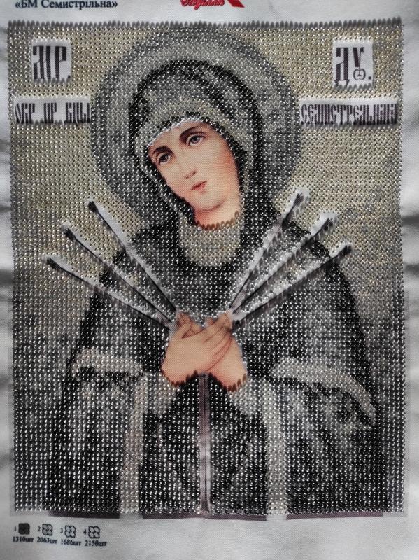 Ікона божа мати семистрільна формат а4 без рамки вишита бісером — ціна 1100 грн у каталозі Ікони