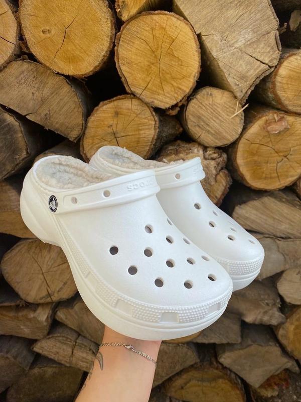 Женские утепленные белые крокс crocs classic platform lined white ...