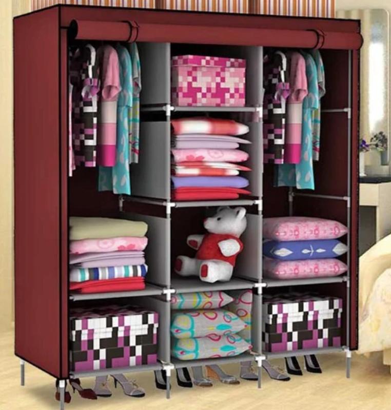 Тканинна шафа для одягу Hcx Storage Wardrobe 88130 на 3 секції бордовий — ціна 899 грн у