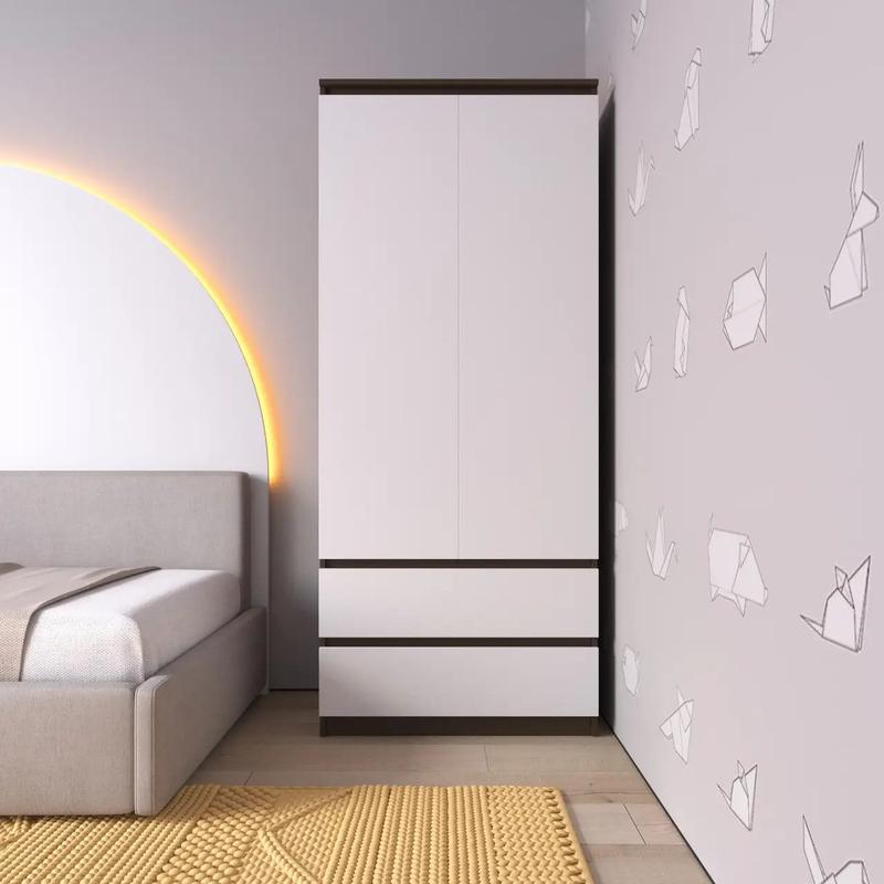 Шафа для одягу на 2 висувні шухляди зі штангою фасади без ручок R 24 антрацит білий фасад