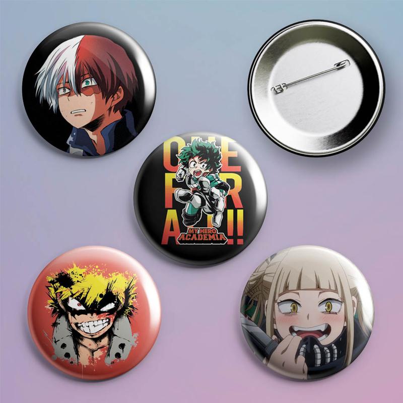 Закатні значки аніме моя геройська академія My Hero Academia металеві на шпильці 56 мм х 4 штуки